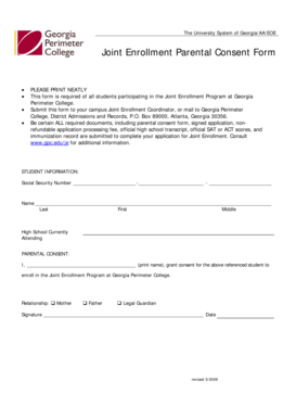 Fillable Online Joint Enrollment Parental Consent Form - Georgia ...
