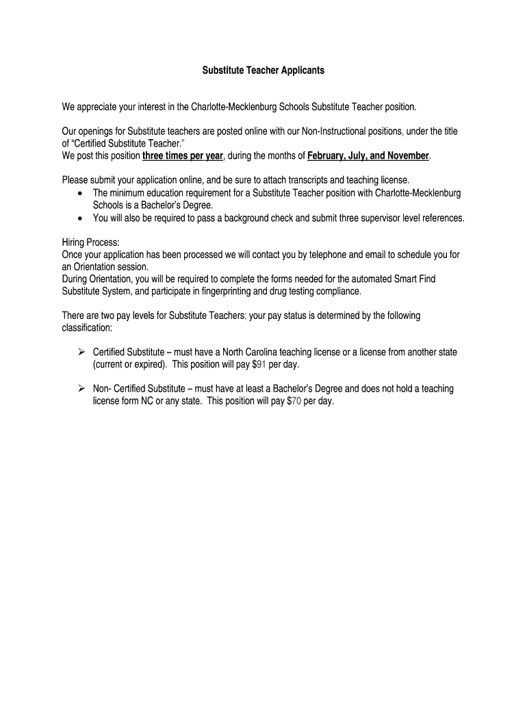 Fillable Online Substitute Teacher Applicants Fax Email Print - pdfFiller