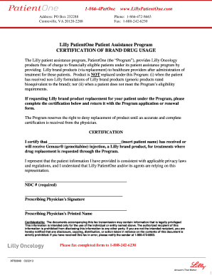 Fillable Online needymeds Eli Lilly PatientOne Brand Cert. Form Fax ...