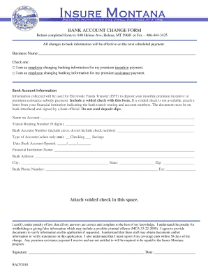 Fillable Online insuremontana BANK ACCOUNT CHANGE FORM - Montana ...