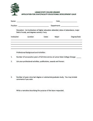Fillable Online lsco APPLICATION FOR STAFFFACULTY EDUCATIONAL ...