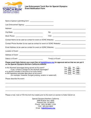 Fillable Online Event Notification form - Special Olympics Northern ...