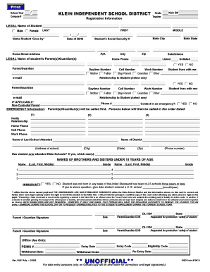 Fillable Online kleinisd UNOFFICIAL - Klein Independent School District ...
