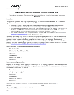 Fillable Online gastro Technical Expert Panel (TEP) Nomination/Disclosure/Agreement Form ...
