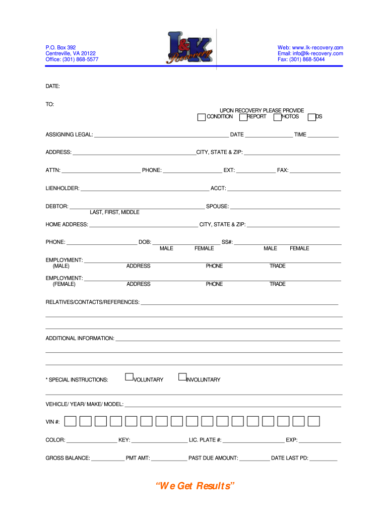 Repossession Order Form Fill Online Printable Fillable Blank 