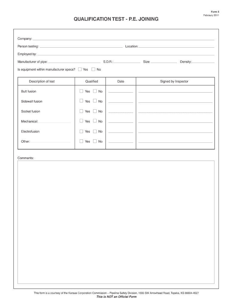 Fillable Online kcc state ks Qualification test - Pe Joining - Kansas ...