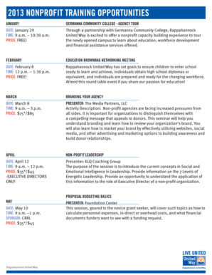 Fillable Online rappahannockunitedway 2013 nonprofit training opportunities - Rappahannock ...