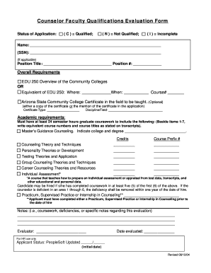Fillable Online maricopa Counselor Faculty Qualifications Evaluation ...