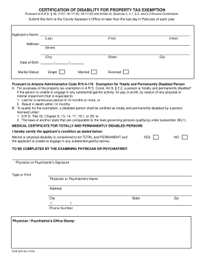 Fillable Online CERTIFICATION OF DISABILITY FOR PROPERTY TAX EXEMPTION ...