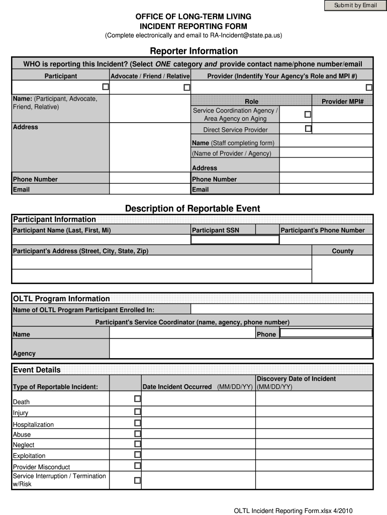 Document Type Incident Reporting Form Office Of Long Term Living 