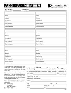 Fillable Online betterinvesting Add a Member form 11_12_09 ...