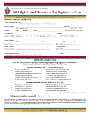 Fillable Online site adw 2013 High School Placement Test Registration ...