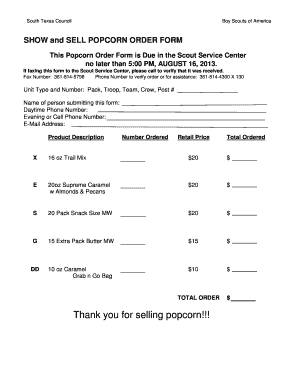 Fillable Online SHOW and SELL POPCORN ORDER FORM Fax Email Print ...