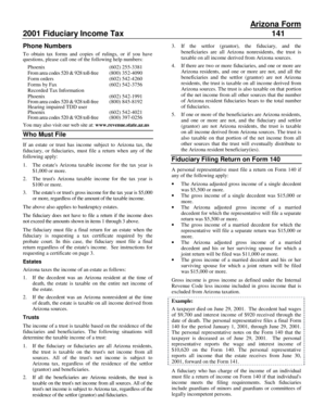 Fillable Online Arizona Form 2001 Fiduciary Income Tax 141 - State ...