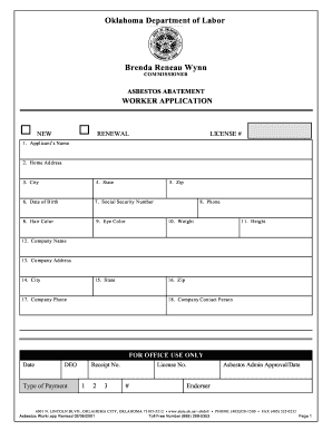 Fillable Online Oklahoma Asbestos Worker License Application ...