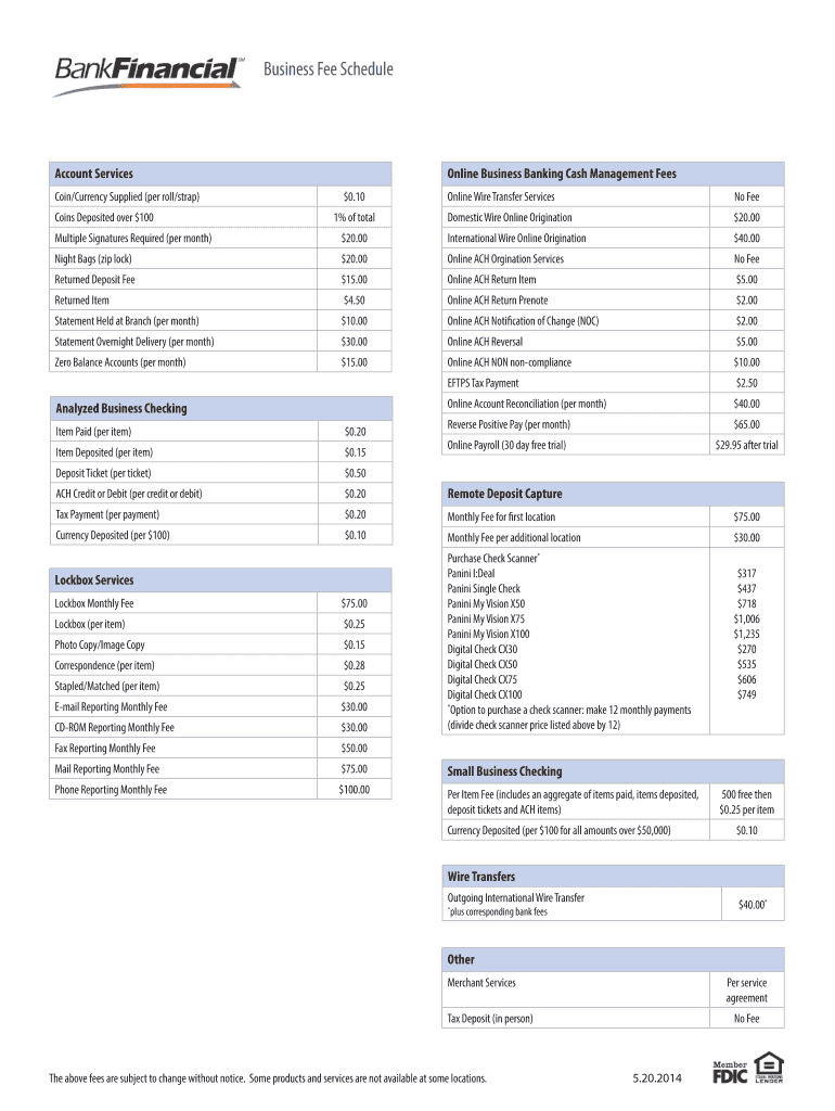 Fillable Online Customer Fee Schedule Business Fee Schedule ...