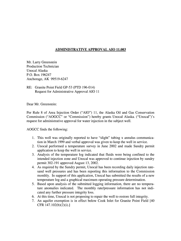 Fillable Online doa alaska ADMINISTRATIVE APPROVAL AIO 11.003 Mr. Larry ...