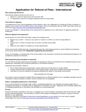 Fillable Online uow edu Application for Refund of Fees - International ...
