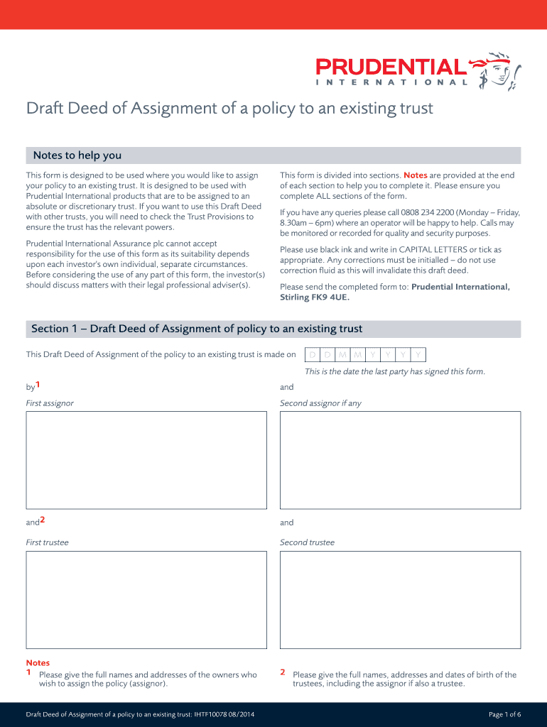 Fillable Online pruadviser co Draft Deed of Assignment of a policy to ...