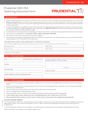 Fillable Online pruadviser co Prudential OEIC/ISA Switching Instruction ...