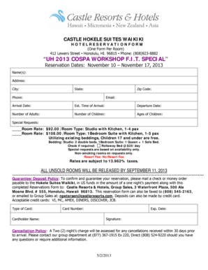 Fillable Online phys hawaii Castle Hokele Suites Hotel reservation form ...