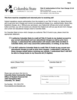 Fillable Online Title IV Authorization & Prior Year Charge 1314 Fax ...