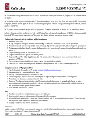 Fillable Online chaffey NURSING VOCATIONAL (VN) - chaffey Fax Email ...
