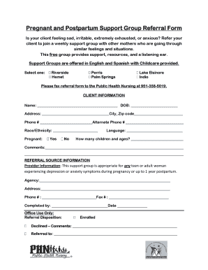 Fillable Online rivco4 Pregnant and Postpartum Support Group Referral ...