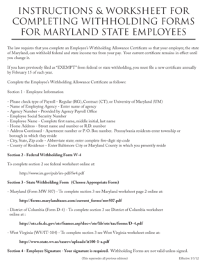 Fillable Online Instructions & worksheet for completing withholding ...