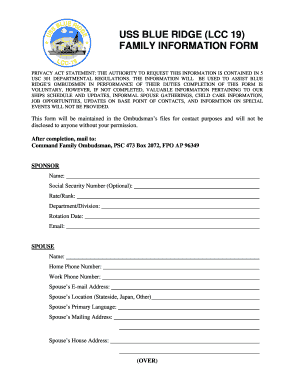 Fillable Online public navy USS BLUE RIDGE (LCC 19) FAMILY INFORMATION ...