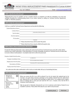 Fillable Online wolf steel replacement part/warranty claim form ...