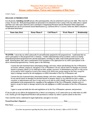 Fillable Online Release Authorization, Waiver and Assumption of Risk ...