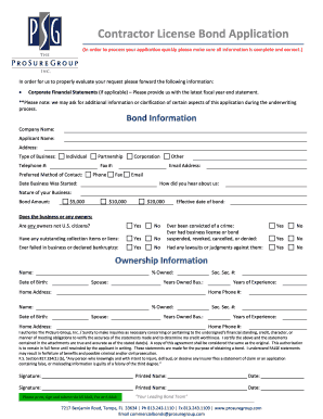 Fillable Online Contractor License Bond bApplicationb - The ProSure ...