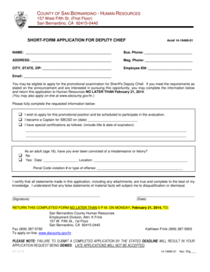 Fillable Online sbcounty Short-Form Application for Deputy Chief ...