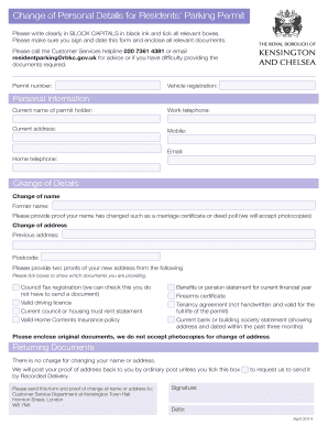 Fillable Online rbkc gov Change of details for residents parking form ...