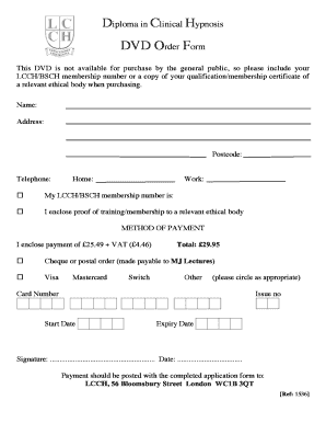 Fillable Online DVD Order Form - London College of Clinical Hypnosis ...