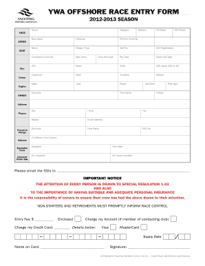 Fillable Online 2012-2013 Offshore Race Entry Form - Yachting Australia ...
