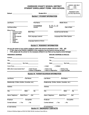 Fillable Online cherokee k12 ga High School Enrollment Form.pdf ...