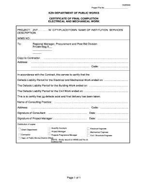 Fillable Online Certificate of Final Completion - Electrical and ...