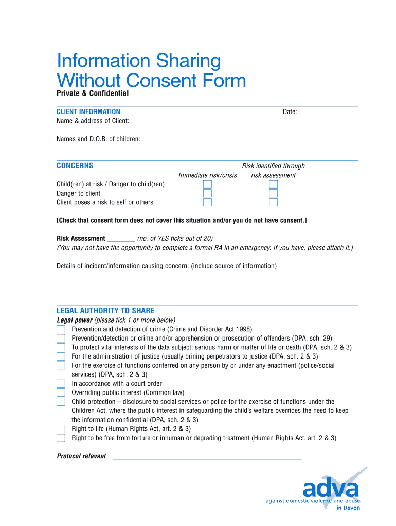 Fillable Online devon gov Information Sharing Without Consent Form Fax ...