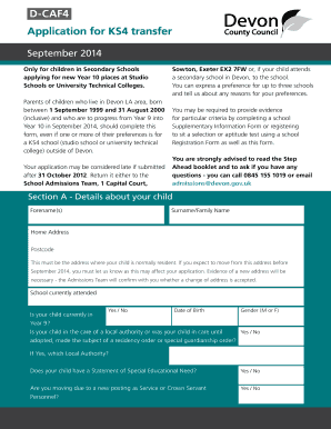 Fillable Online devon gov D-CAF4 Application for KS4 transfer - devon ...