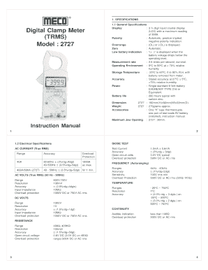 Fillable Online Digital Clamp Meter TRMS Model 2727 - Meco Instruments ...