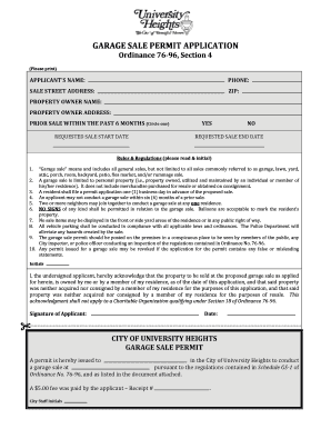 Fillable Online GARAGE SALE PERMIT APPLICATION Fax Email Print - pdfFiller