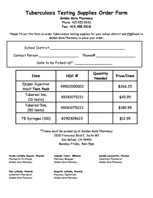 Fillable Online Tuberculosis Testing Supplies Order Form Fax Email ...