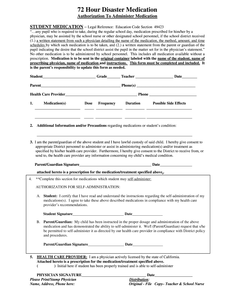 Fillable Online 72 Hour Disaster Medications Fax Email Print - pdfFiller