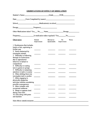 Fillable Online OBSERVATIONS OF EFFECT OF MEDICATION Fax Email Print ...