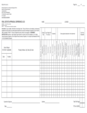 REAL ESTATE APPRAISAL EXPERIENCE LOG - Dleg State Mi - Fill and Sign ...