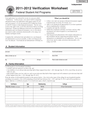 Fillable Online indycc 2011-2012 Verification Worksheet - Independence Community ... Fax Email ...