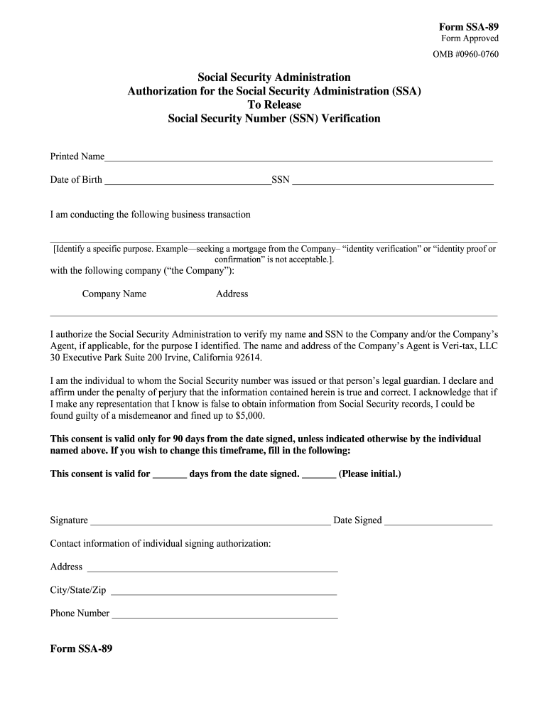 SSN Verification Form SSA 89 Citizens Bank 2020 2021 Fill And 