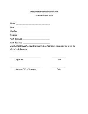Fillable Online Cash Settlement Form - Brady ISD Fax Email Print ...